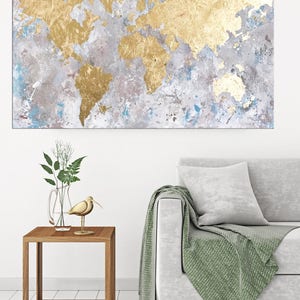 Gold Leaf World Map Canvas, Map of the World, World Map Wall Art Gold ...