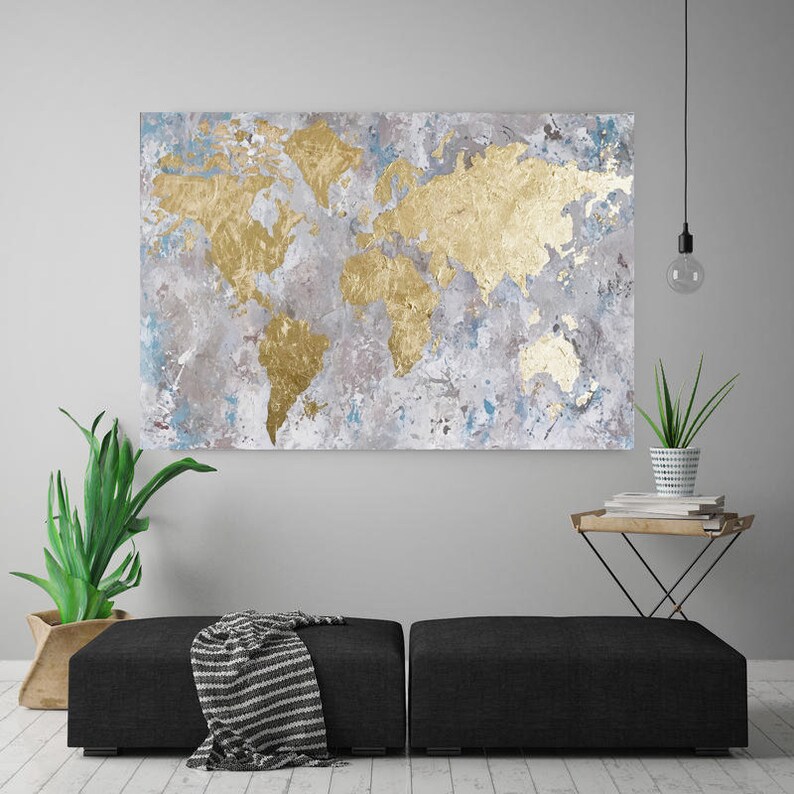 World Map Painting, Gold Leaf Art, Map of the World Painting on Canvas ...