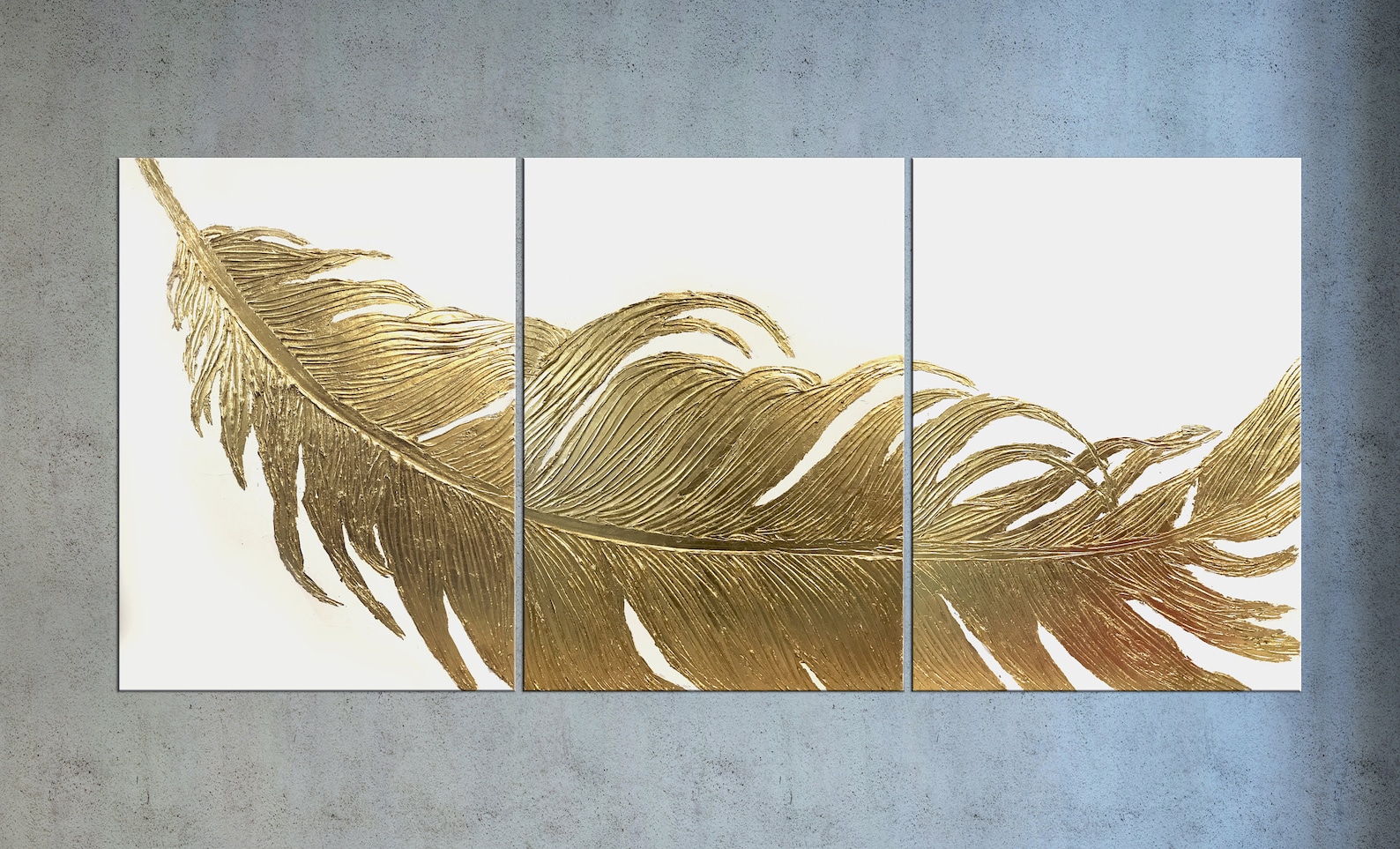 Gold Feather Painting, Chic Decor, Textured Painting Gold Leaf Art ...
