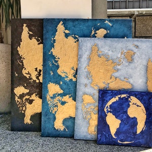 Gold World Map Painting Blue Gold Map Textured World Map - Etsy
