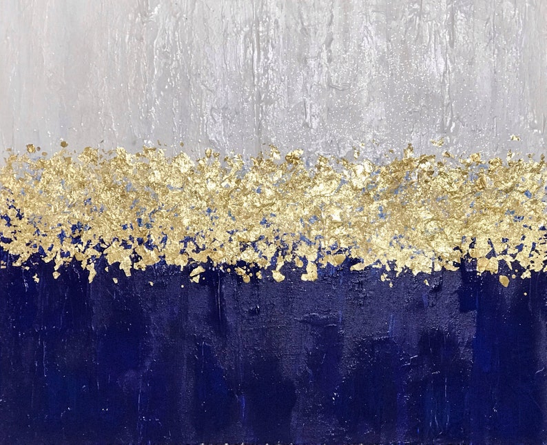 Navy Blue Abstract Art, Large Blue Wall Art, Modern Abstract Art ...