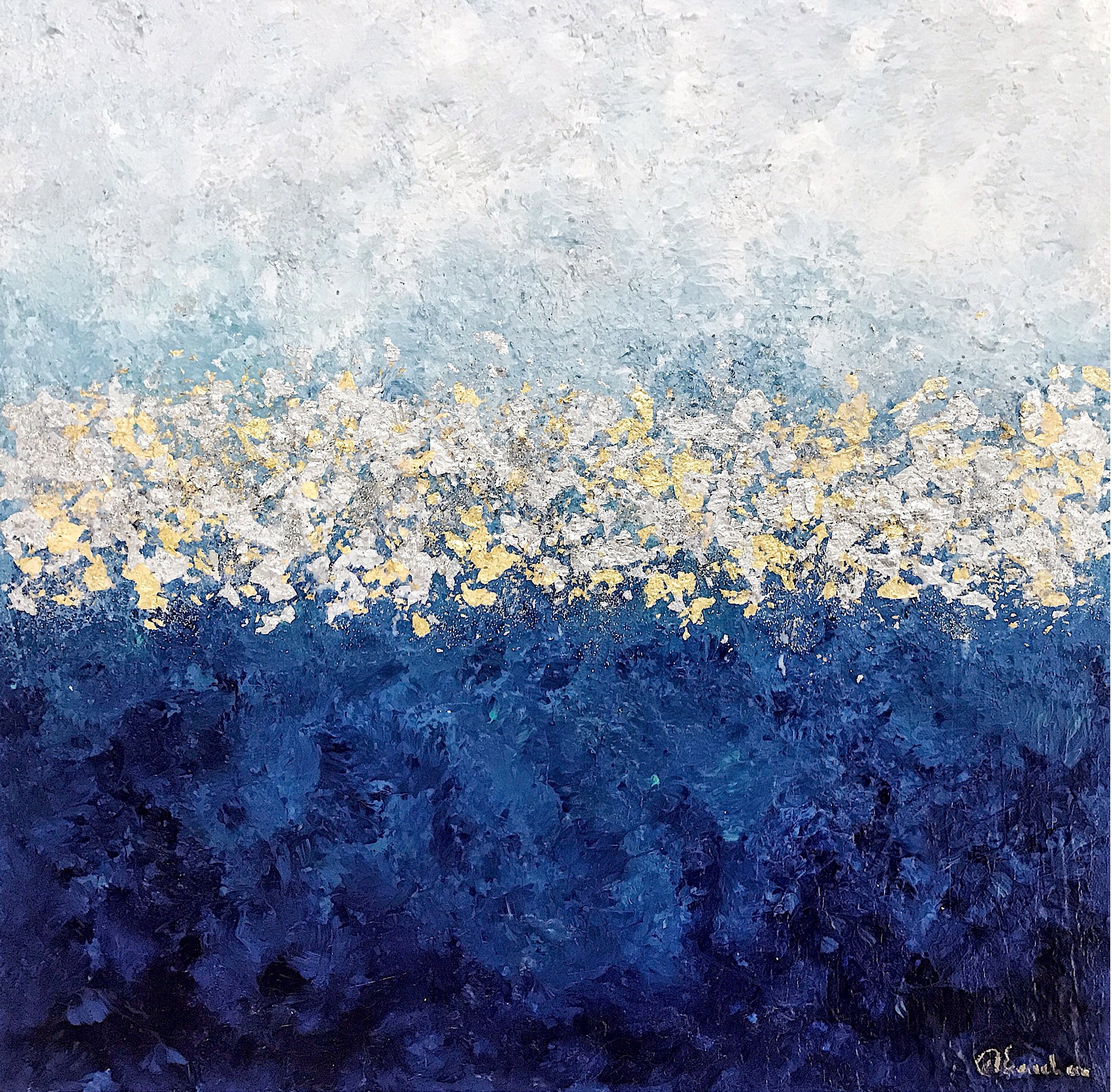 Blue Gold Glitter, Gold Navy Blue Art, Gold Leaf Art Original Abstract ...