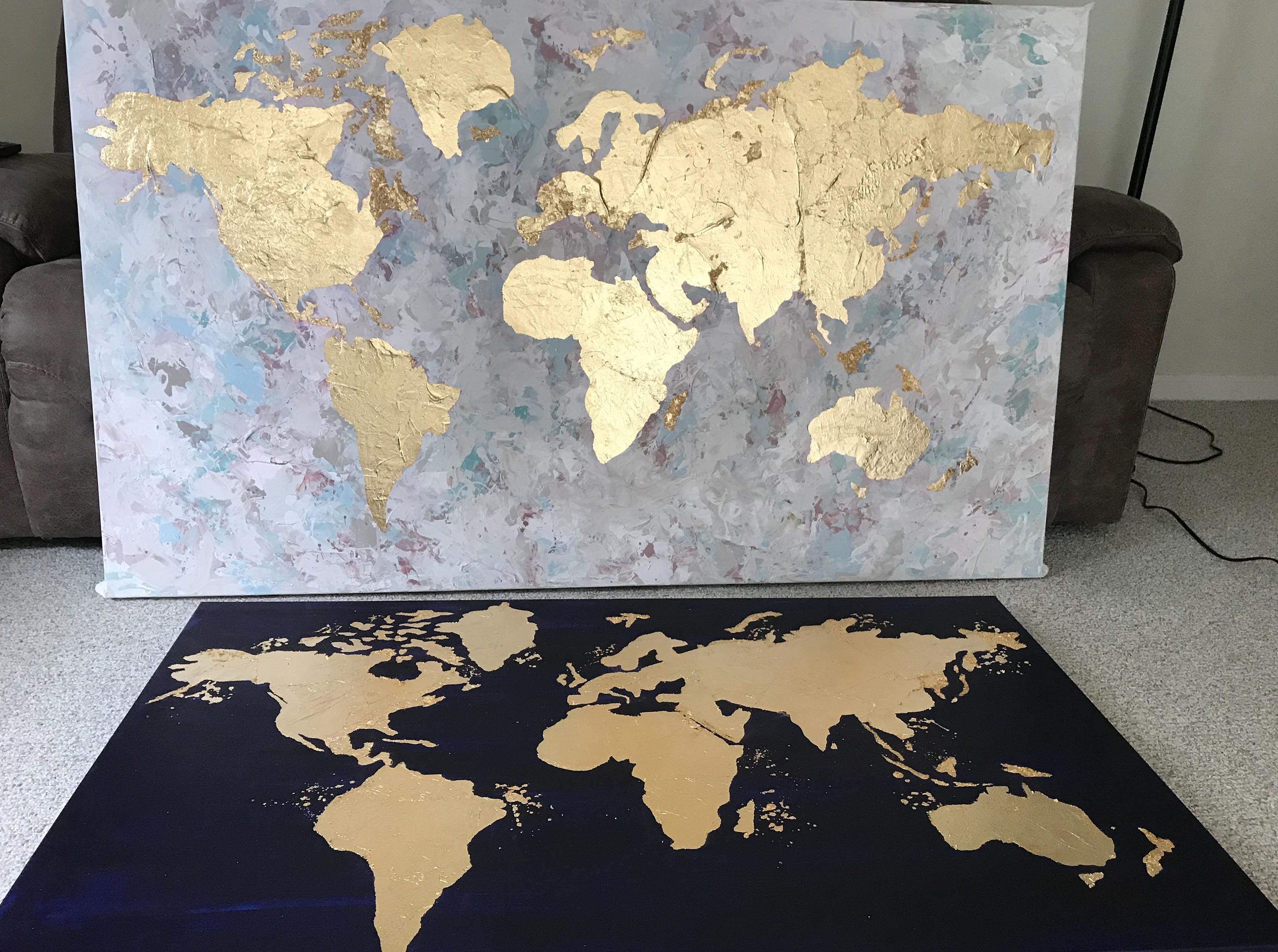 Gold Leaf World Map Canvas, Map of the World, World Map Wall Art Gold ...