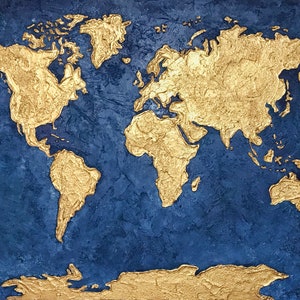 Gold World Map Painting Blue Gold Map Textured World Map - Etsy