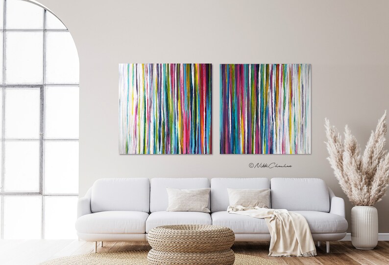 Colorful Stripes Painting, Rainbow Art, Multicolor Painting on Canvas ...