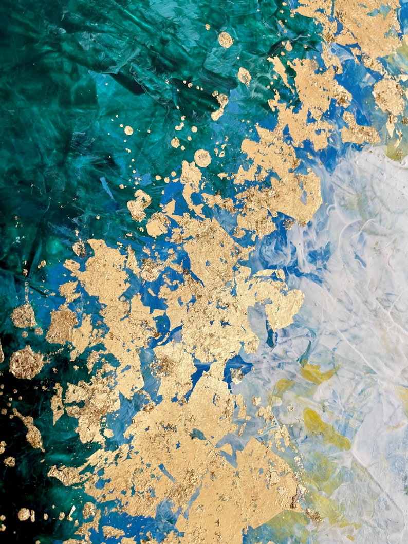 Emerald Abstract Art, Green Gold Painting on Canvas, Emerald Painting ...