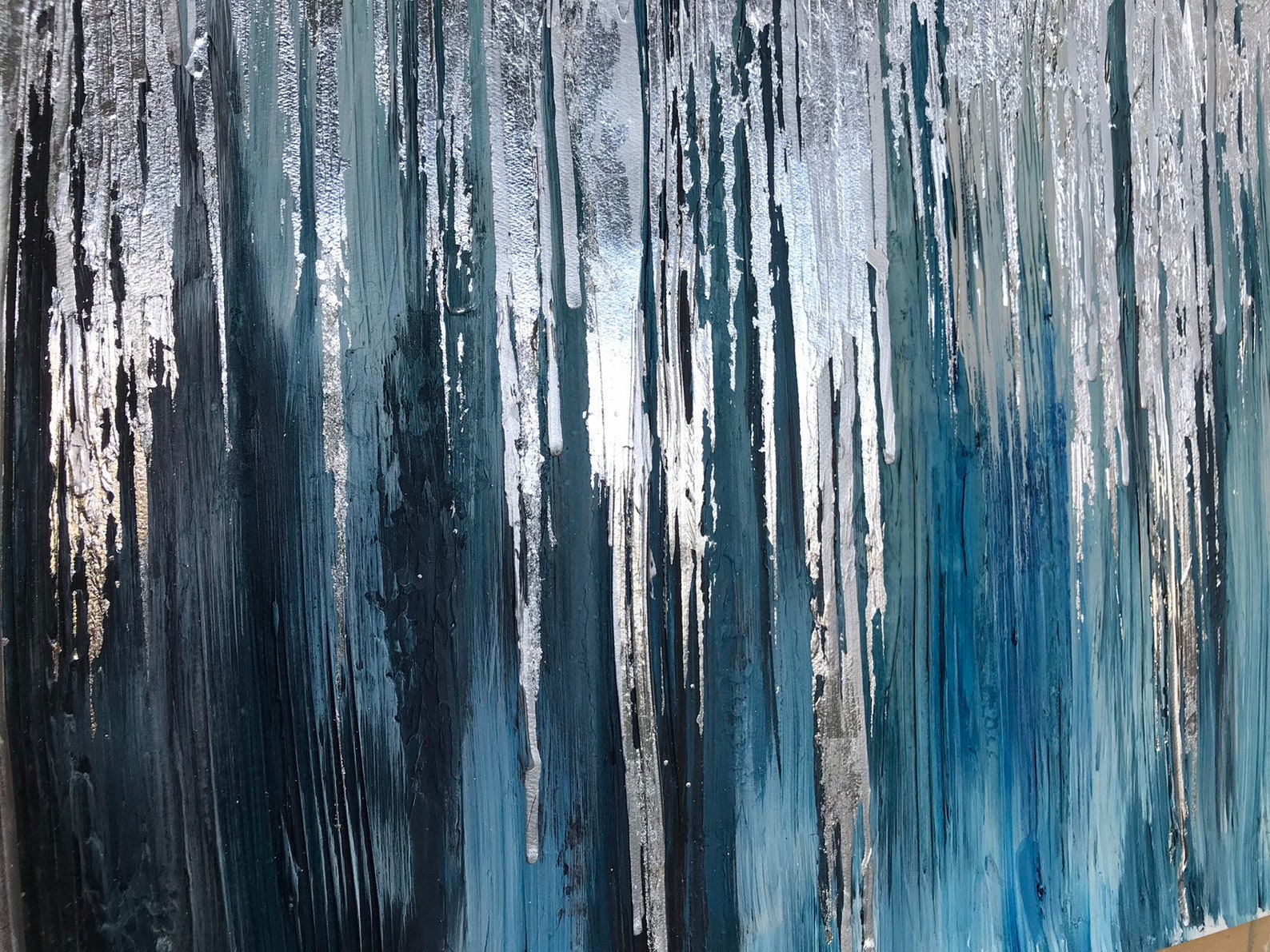 Silver Blue Art Silver Leaf Art Original Abstract Art Modern Abstract ...