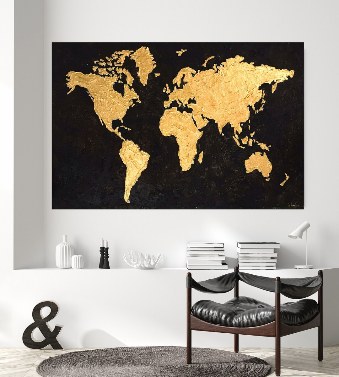 World Map Painting, Textured World Map Wall Art, Extra Large Painting ...