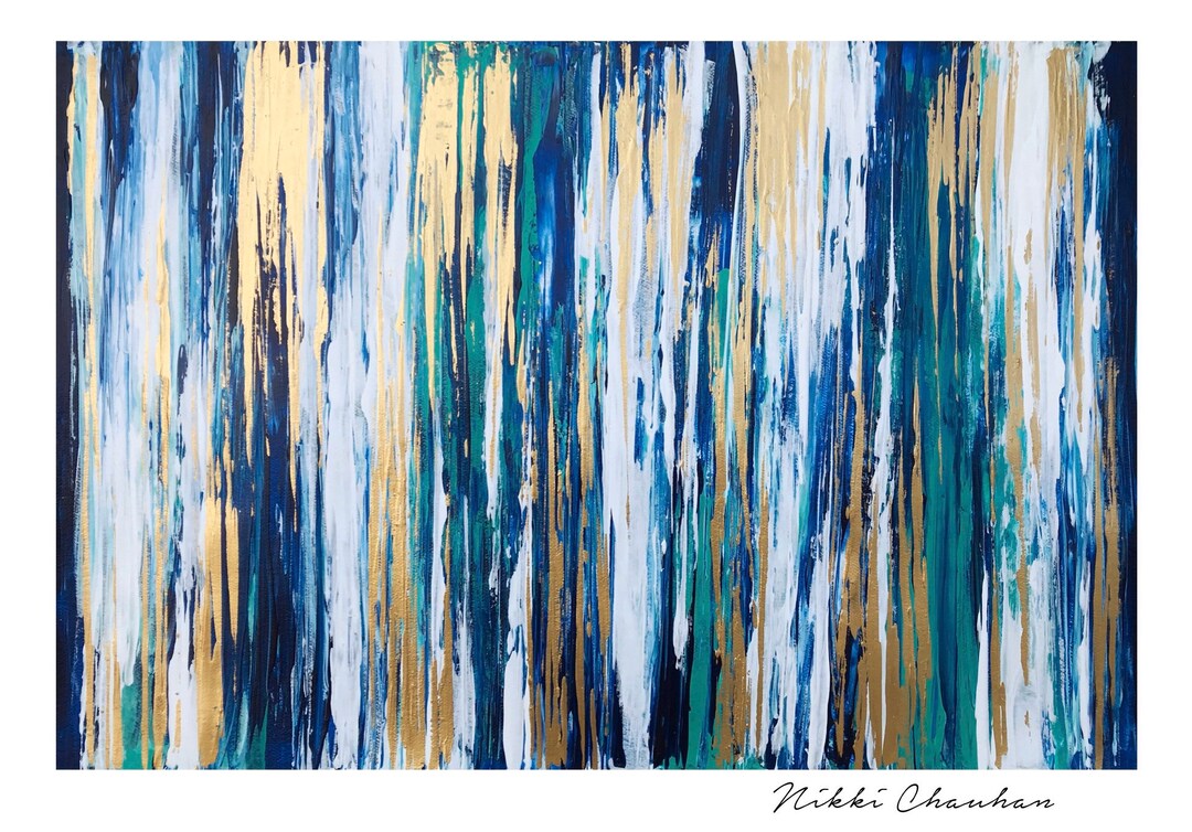 Blue Gold Art, Original Acrylic Painting, Custom Canvas, Extra Large ...