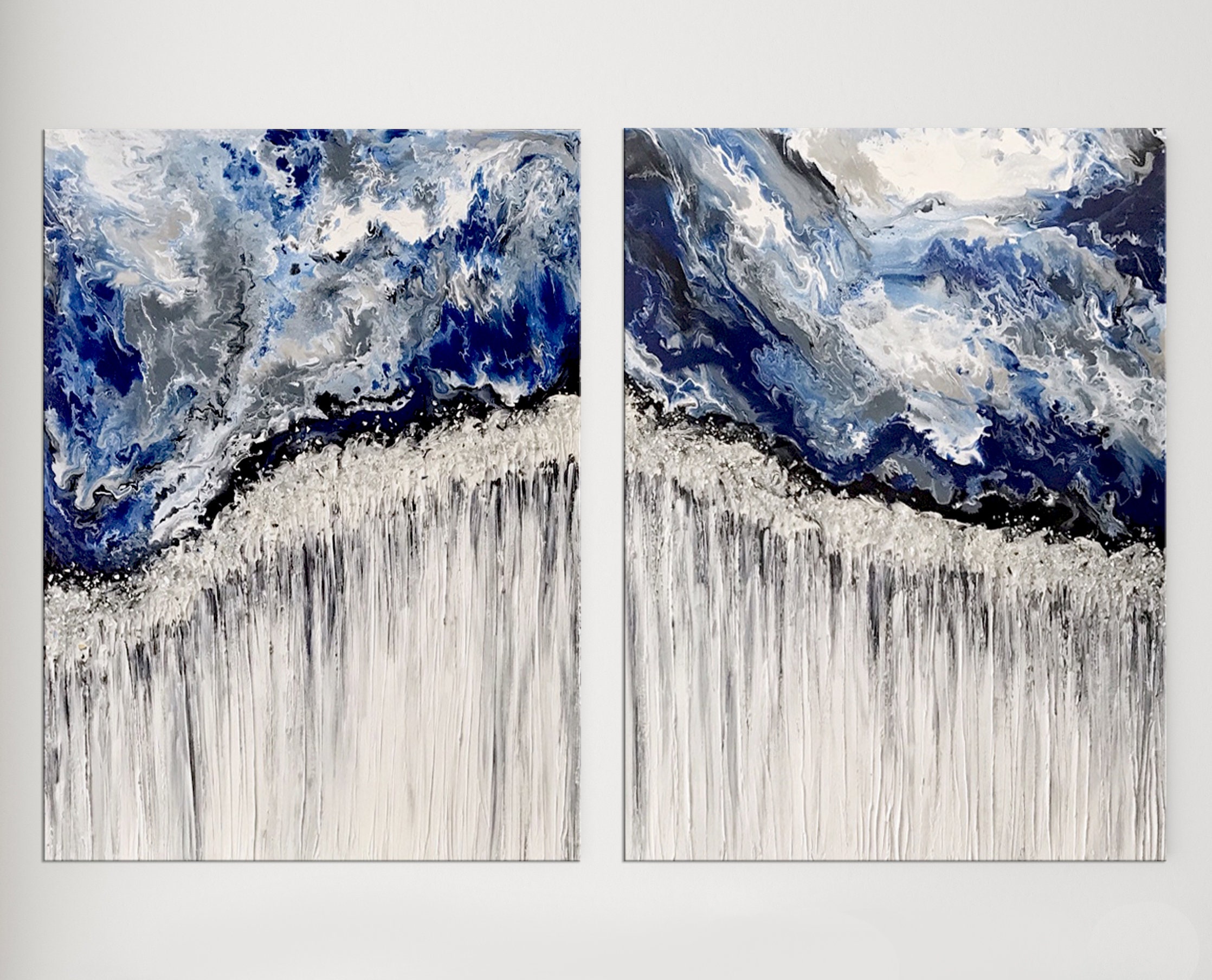 Diptych Modern Acrylic Pour Art Palette Knife Texture - Etsy