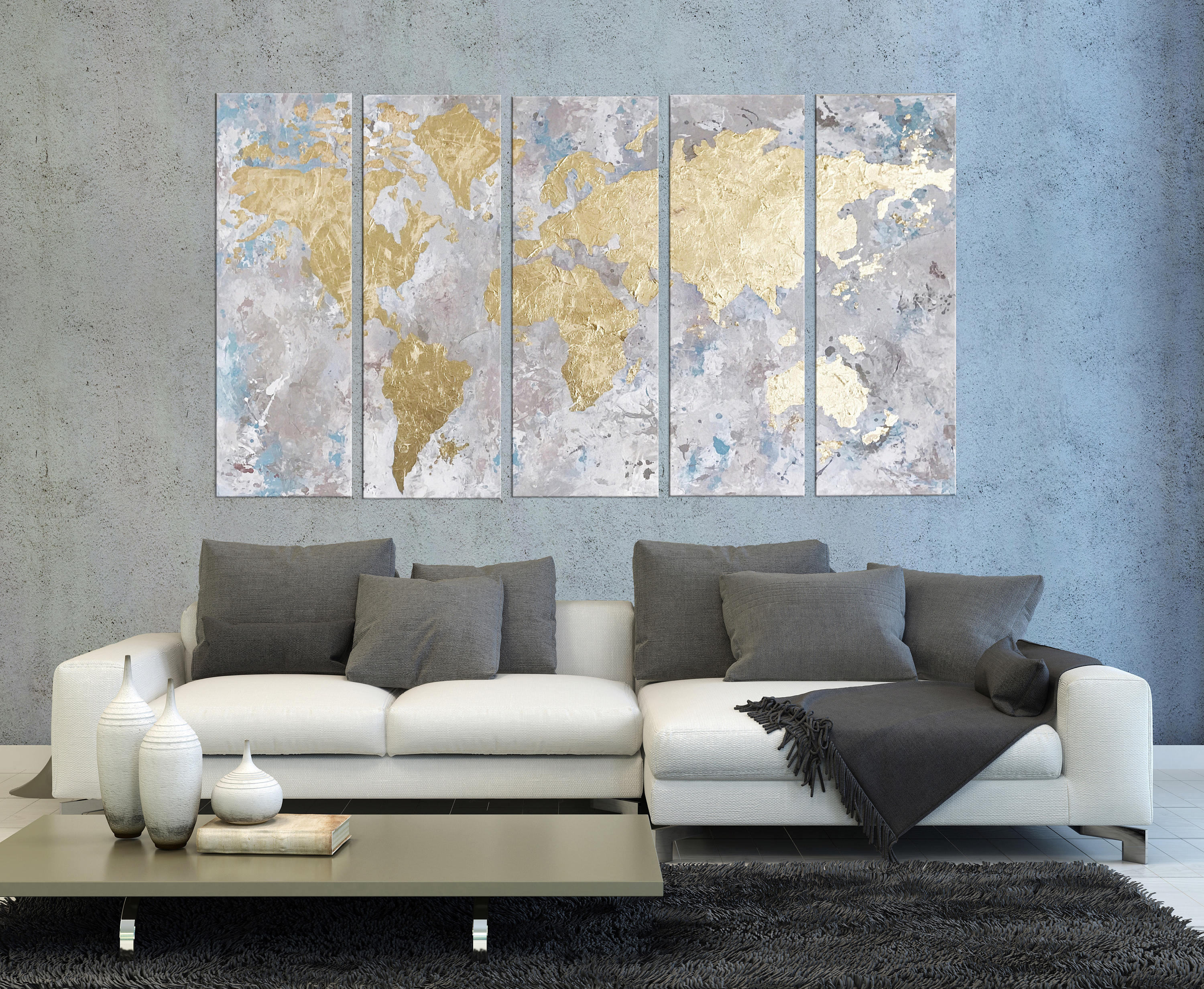 Gold Leaf World Map Canvas, Map of the World, World Map Wall Art Gold ...