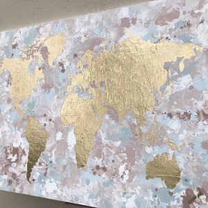 Gold Leaf World Map Wall Art, Wanderlust Art, Gold Leaf Canvas, World ...