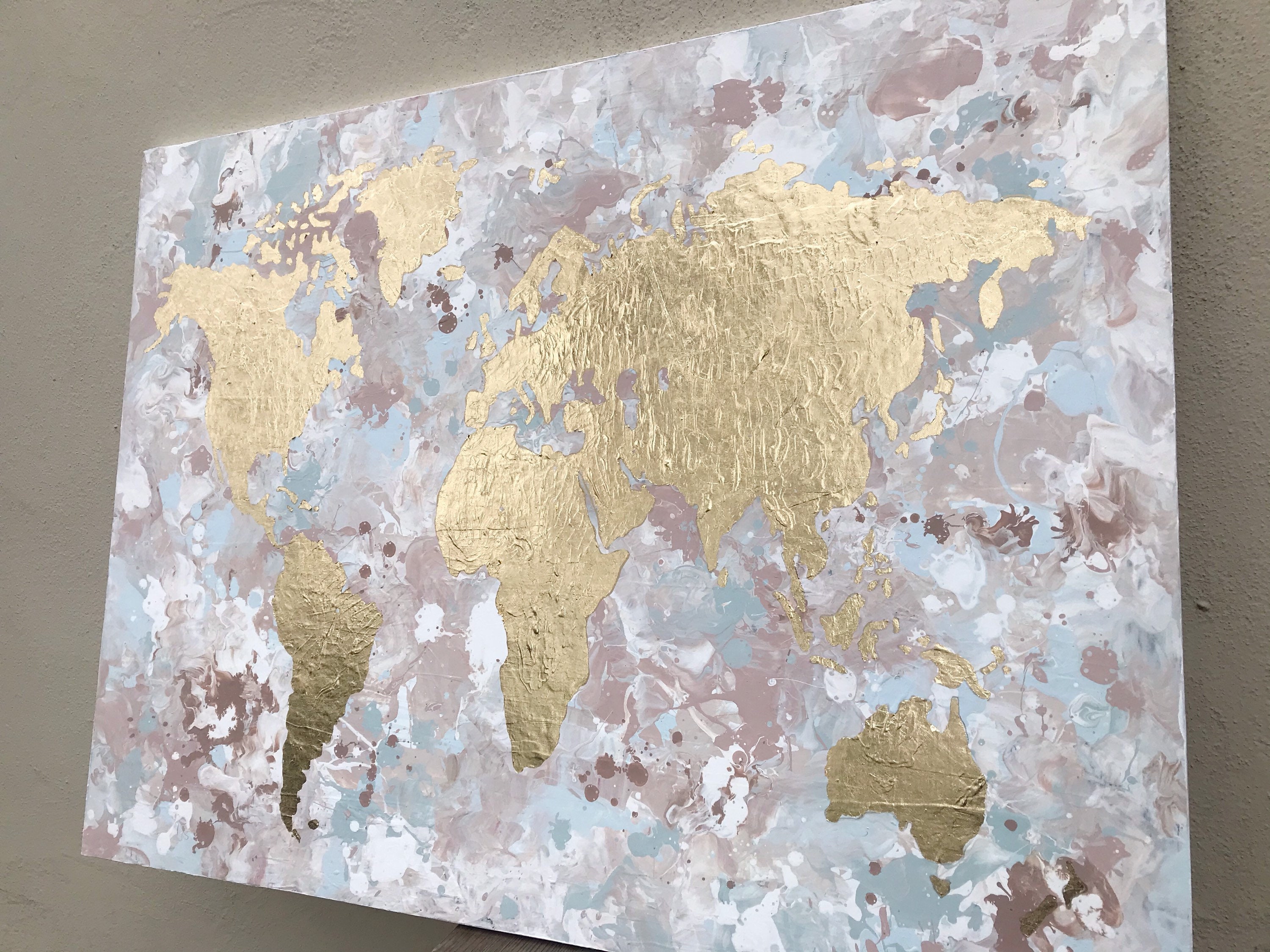Gold Leaf World Map Wall Art, Wanderlust Art, Gold Leaf Canvas, World ...
