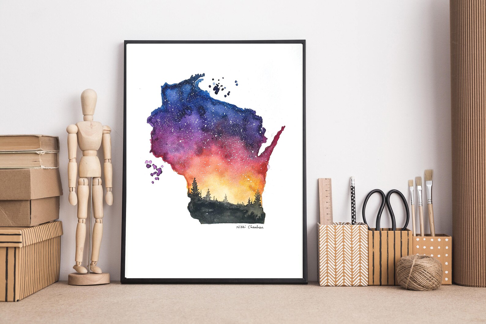 Wisconsin Art, Map Poster, Watercolor State Art, Illustration, State ...