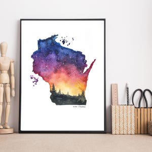 Wisconsin Art Map Poster Watercolor State Art Illustration - Etsy
