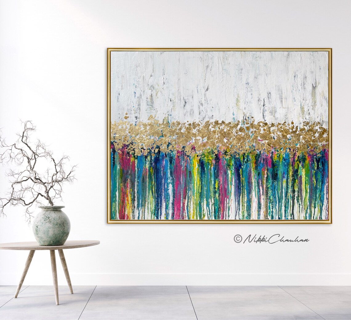 Colorful Drip Art, Multicolor Stripes, Large Original Abstract Art ...