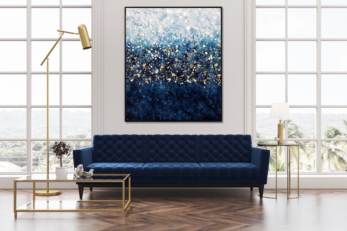 Original Navy Blue Artwork Unique Abstract Painting on - Etsy