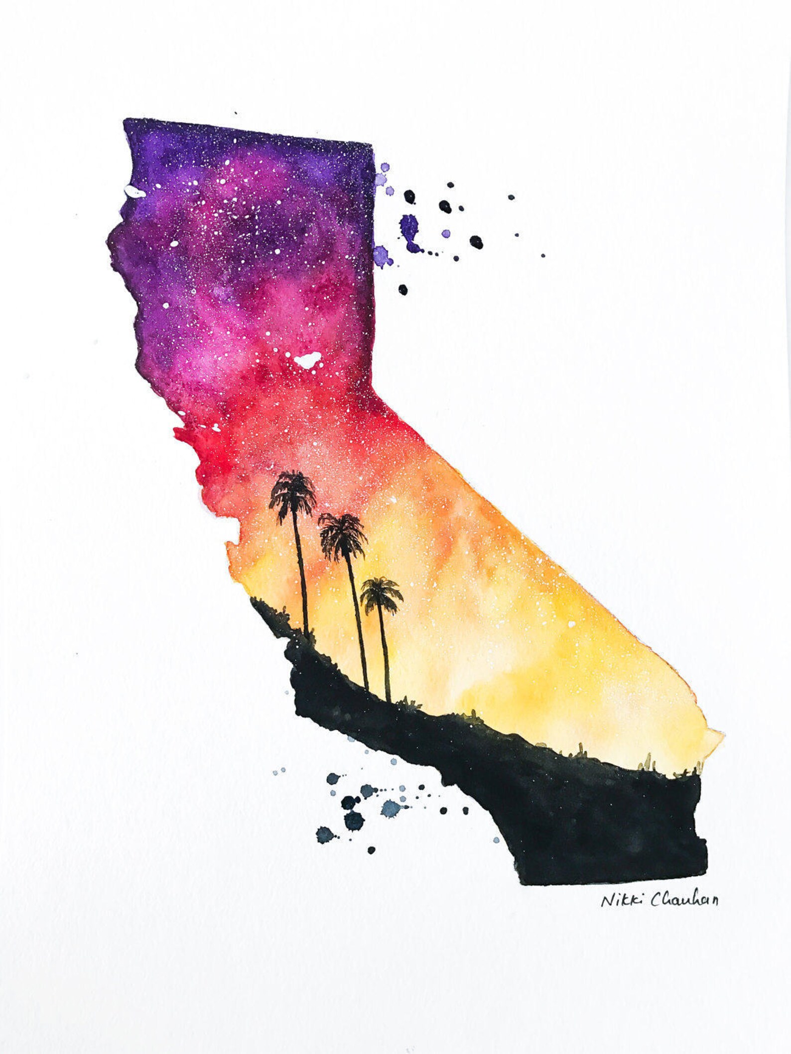 California State, State Art, California Map, Watercolor States ...
