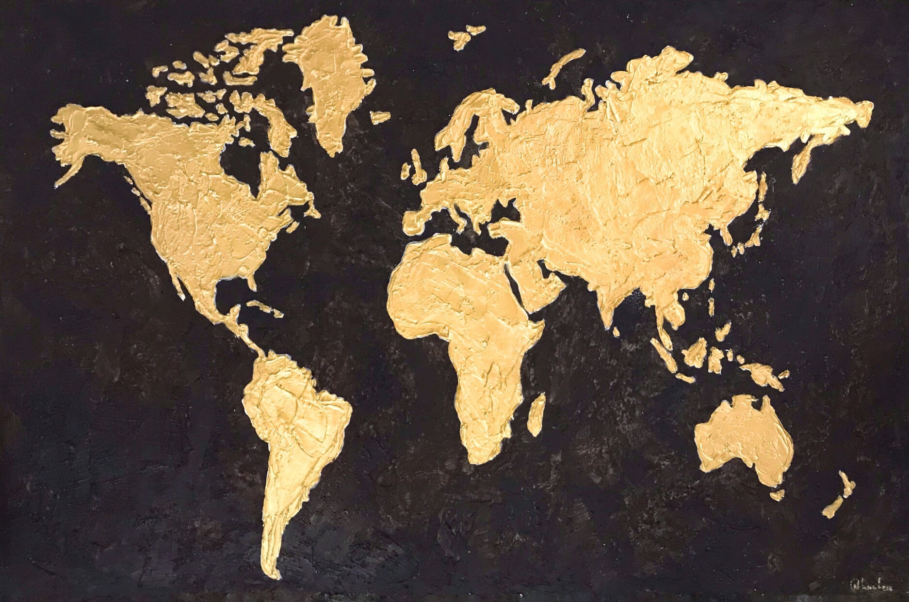 World Map Painting, Textured World Map Wall Art, Extra Large Painting ...