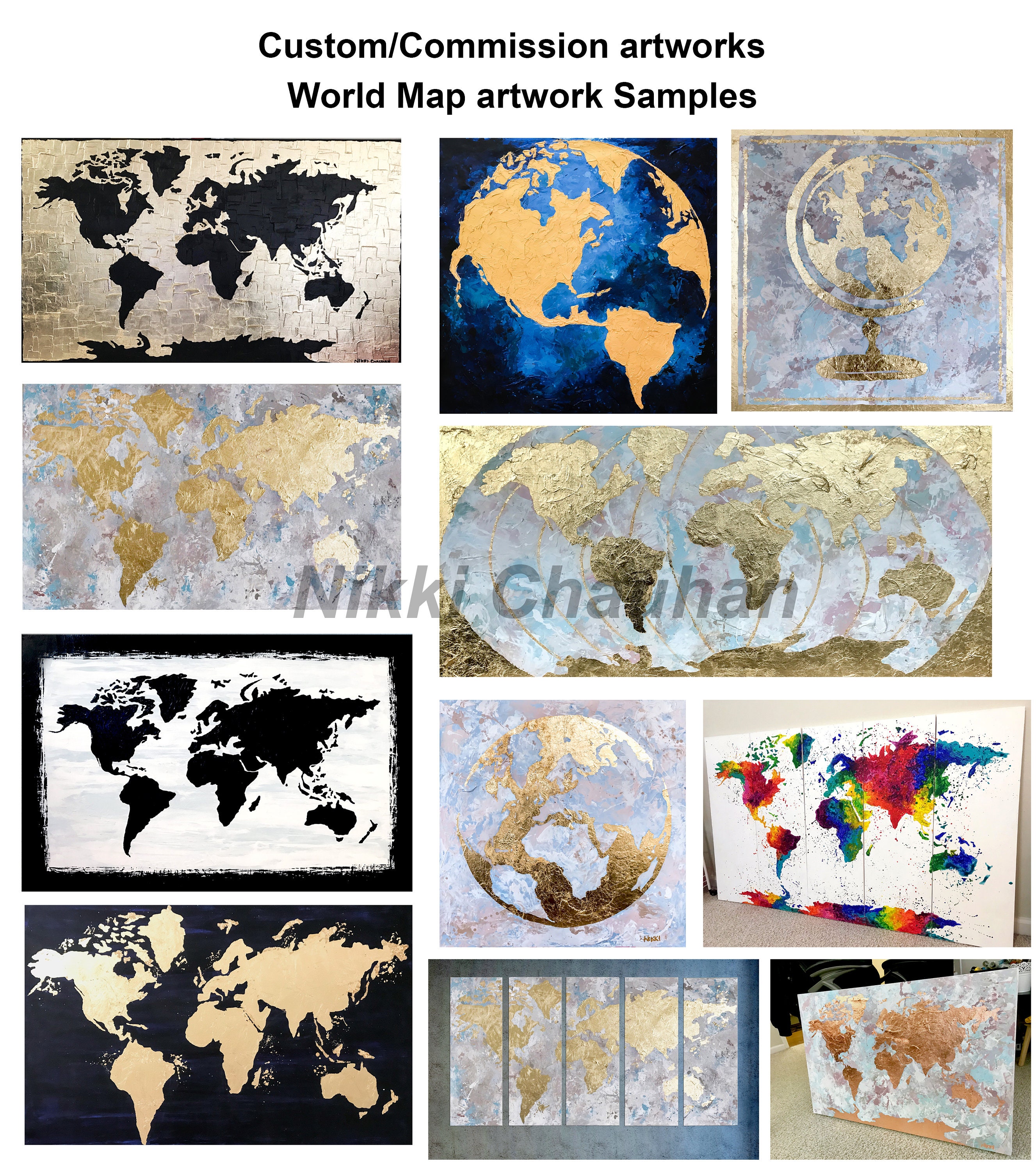 Gold World Map Painting, Blue Gold Map, Textured World Map Art, Extra ...