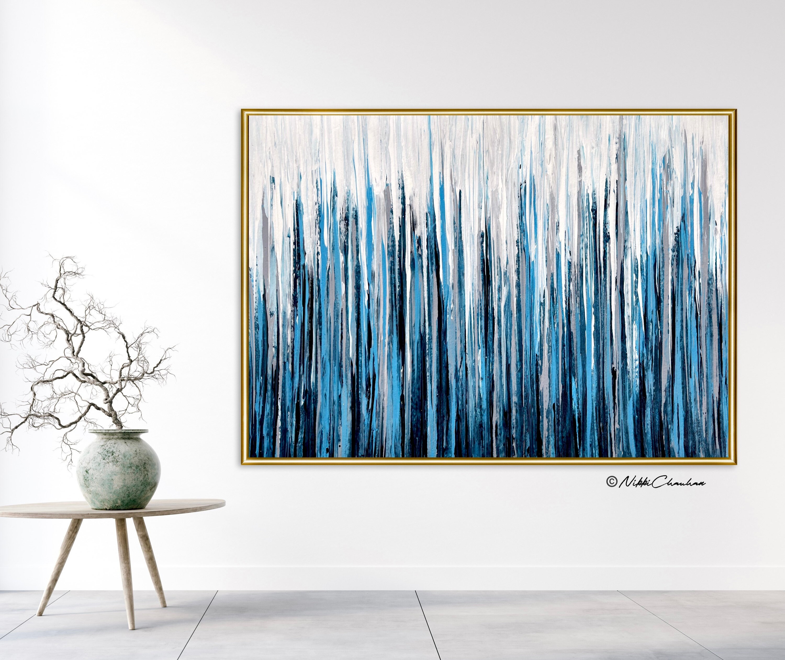 Extra Large Blue Abstract Painting, Office Wall Art, Original Abstract ...