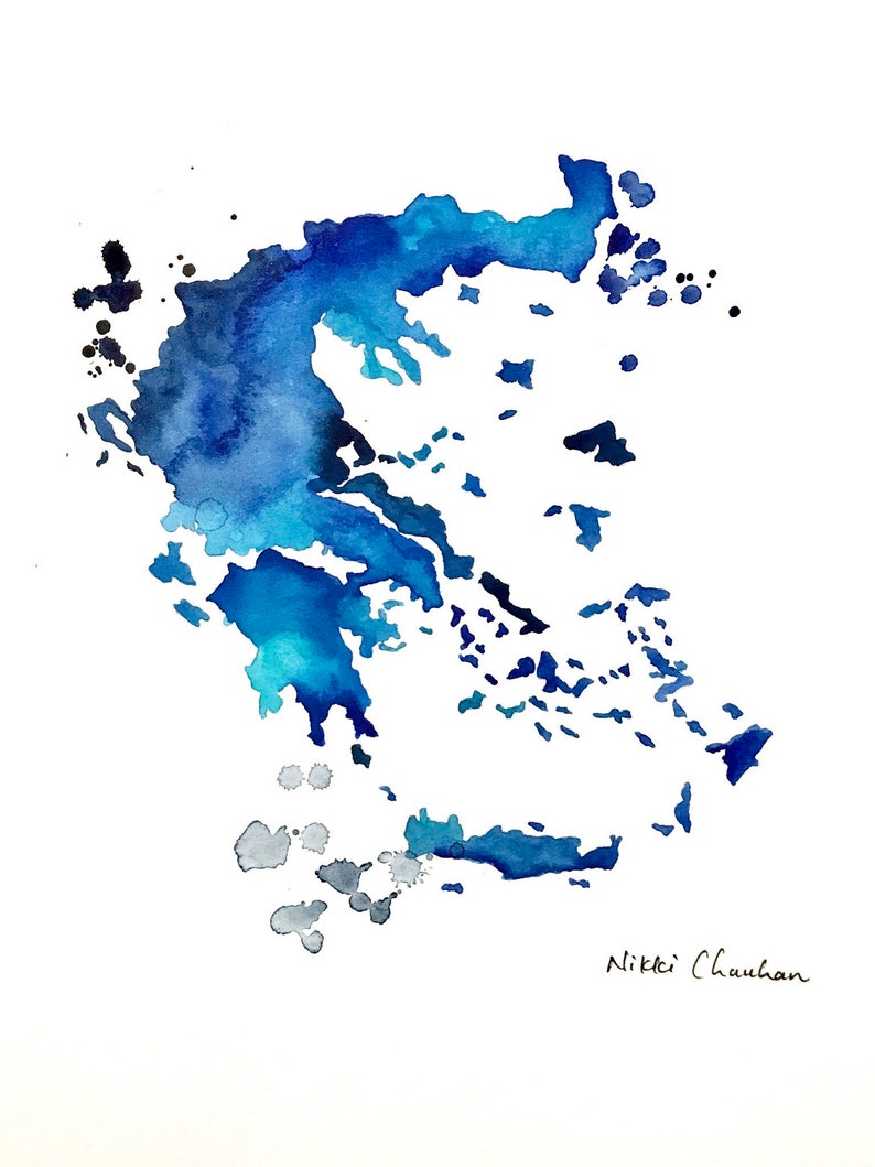 Greece Map, Country Art, Watercolor Map, Map Gift, Map Art, Greece Art ...