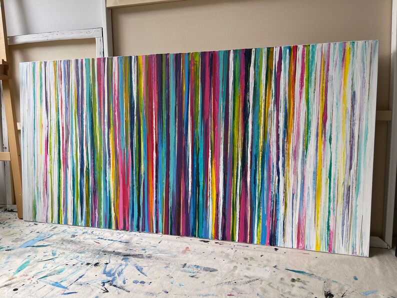 Colorful Stripes Painting Rainbow Art Multicolor Painting on | Etsy
