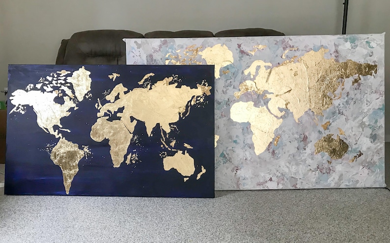 Gold Leaf World Map Canvas Map of the World World Map Wall | Etsy