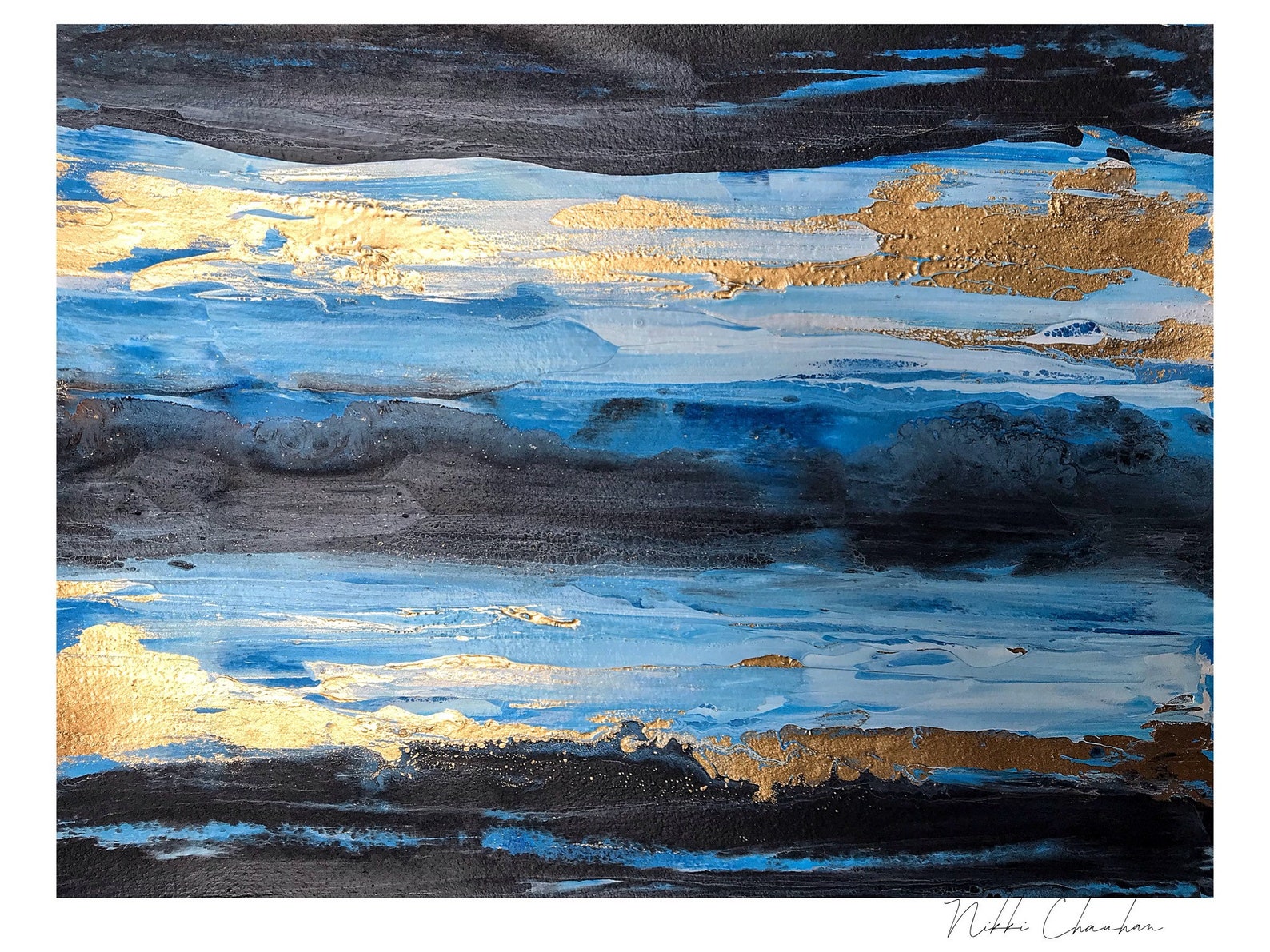 Blue Black Painting, Large Blue Abstract Painting on Canvas, Modern ...