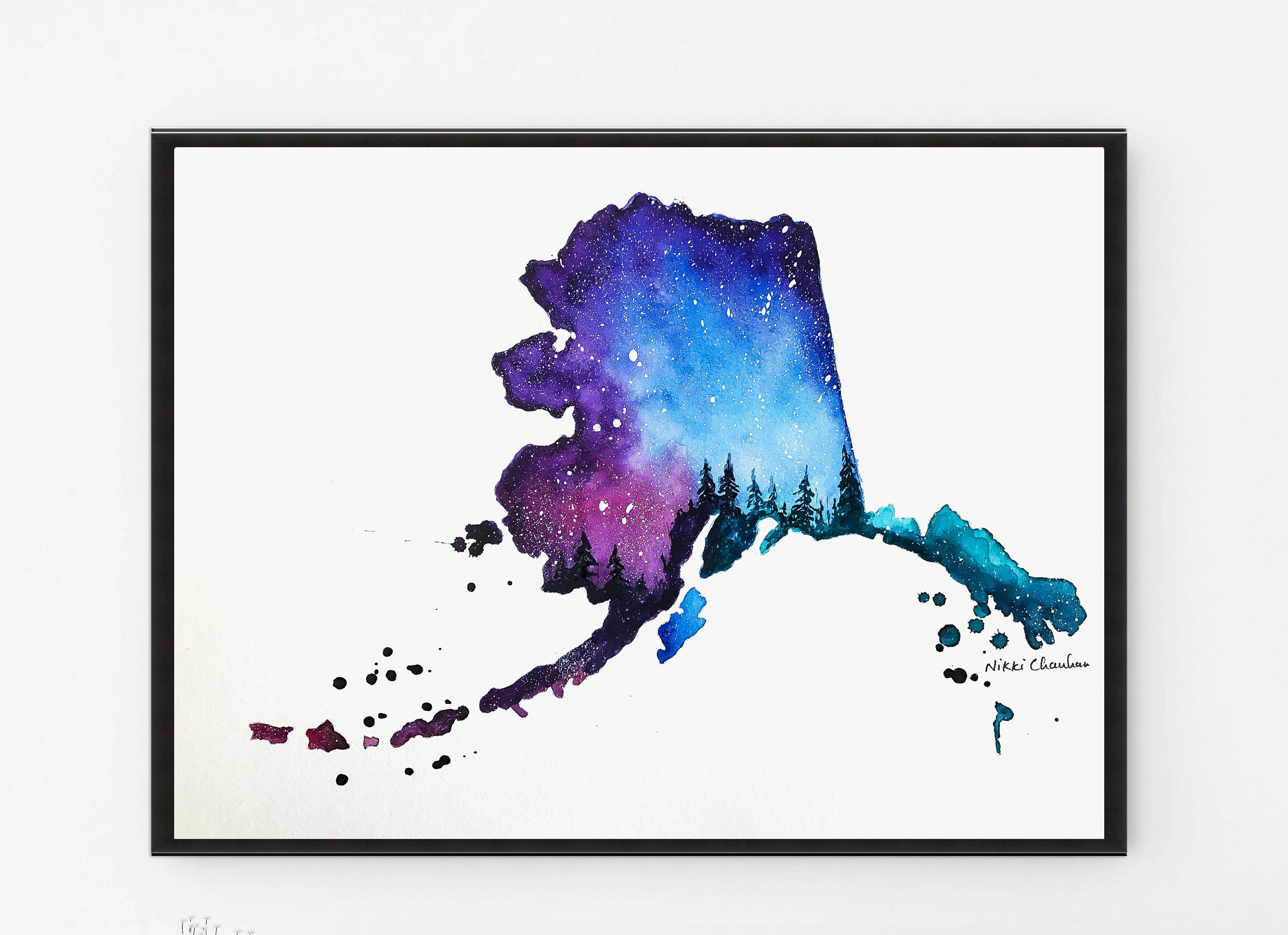 Alaska Art, Alaska Map, Alaska Print, Watercolor State Map ...
