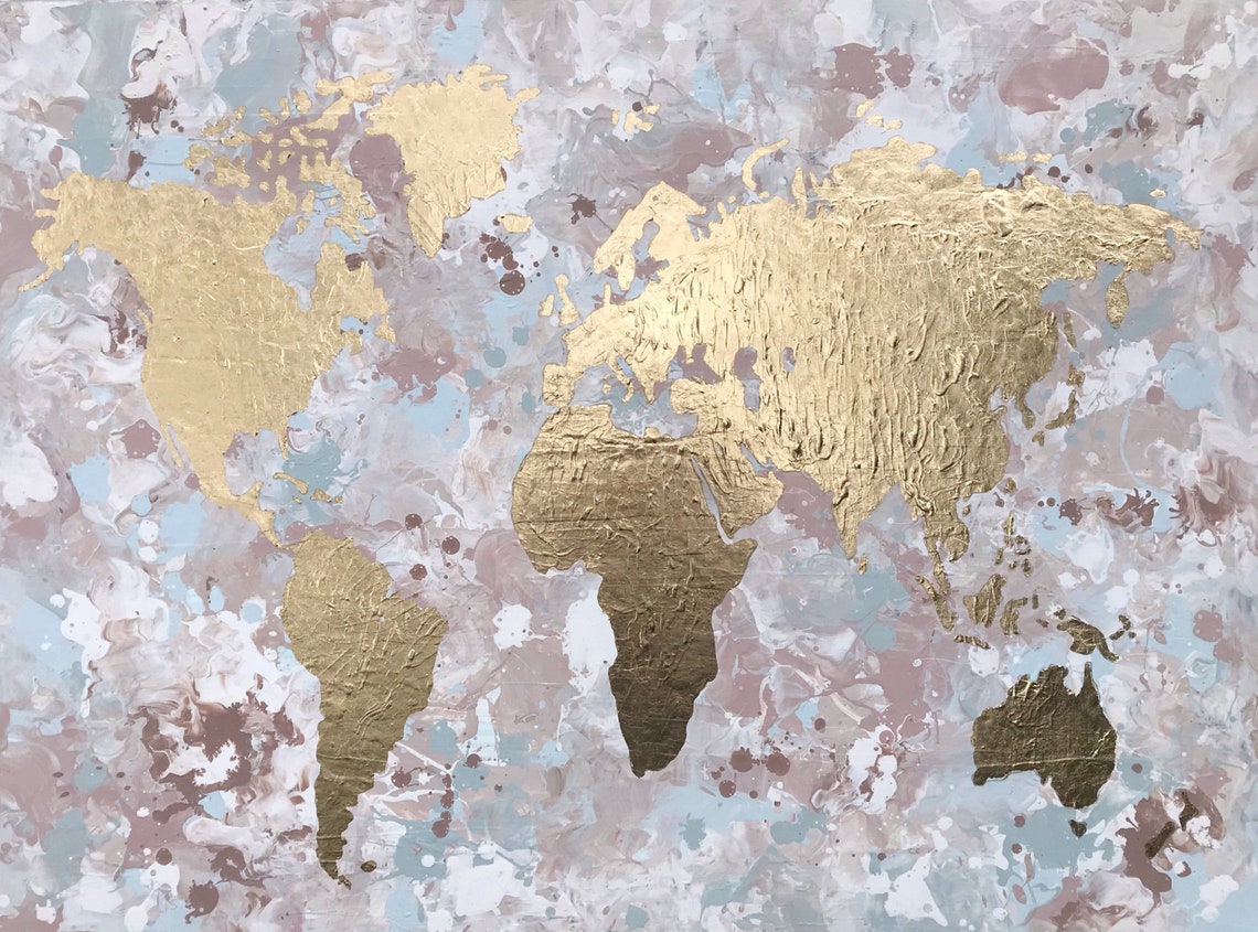 Gold Leaf World Map Wall Art, Wanderlust Art, Gold Leaf Canvas, World ...