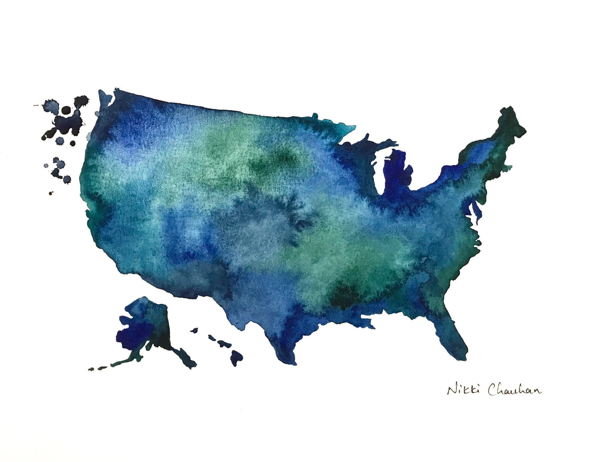 United States Map, Watercolor Map, Map Gift, Map Art, Maps Decor ...