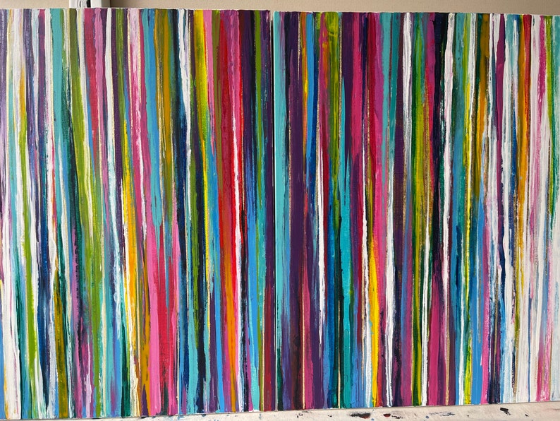 Colorful Stripes Painting, Rainbow Art, Multicolor Painting on Canvas ...