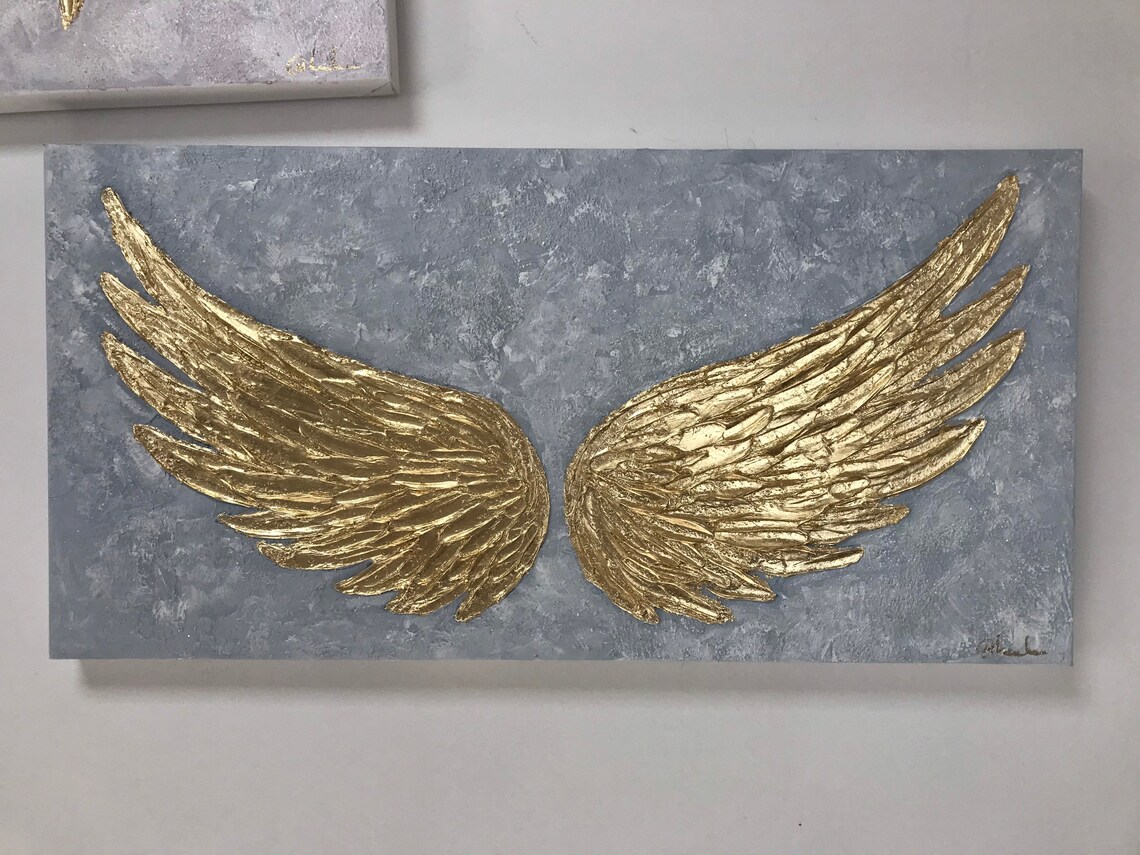 Gold Leaf Angel Wings Painting Heavy Textured Art, Feather Painting ...