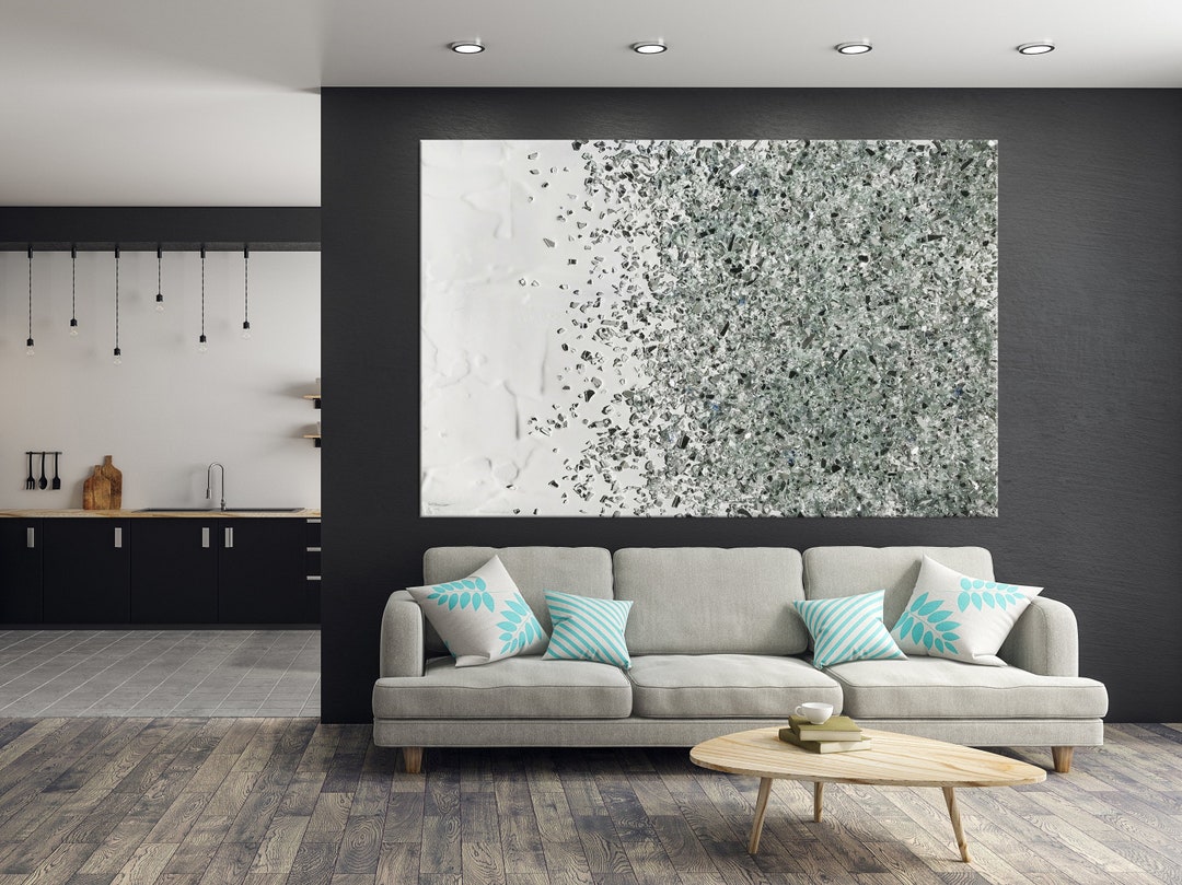 Metallic Silver Original Abstract Art Silver Glitter Textured Painting ...