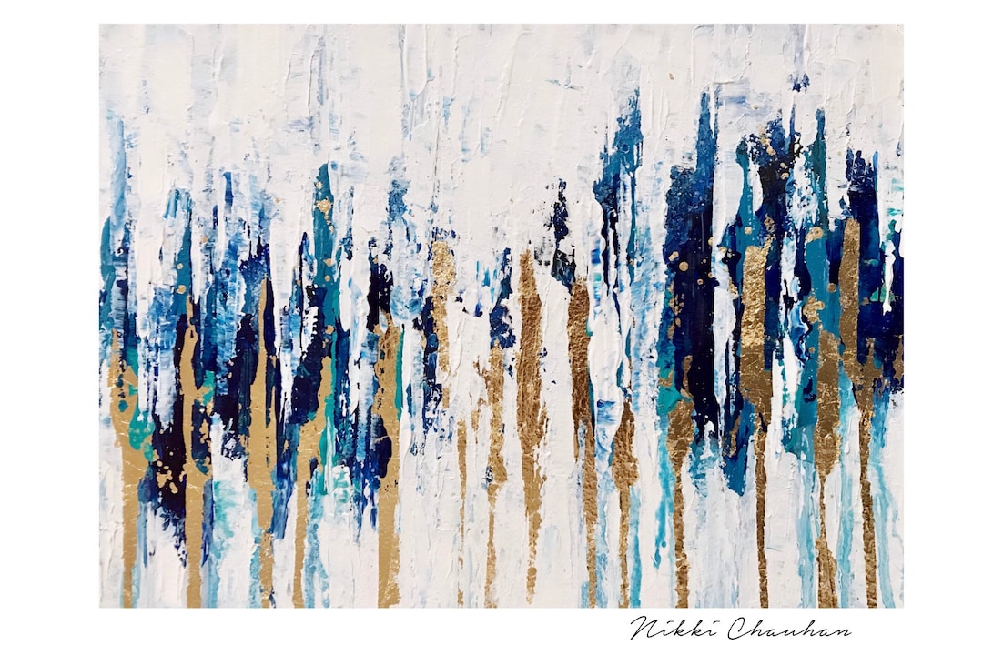 Blue White Abstract Painting, Large Acrylic Canvas Wall Art, Extra ...