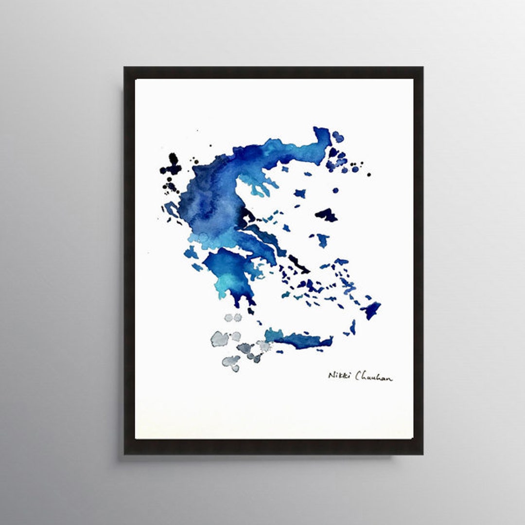 Greece Map, Country Art, Watercolor Map, Map Gift, Map Art, Greece Art ...