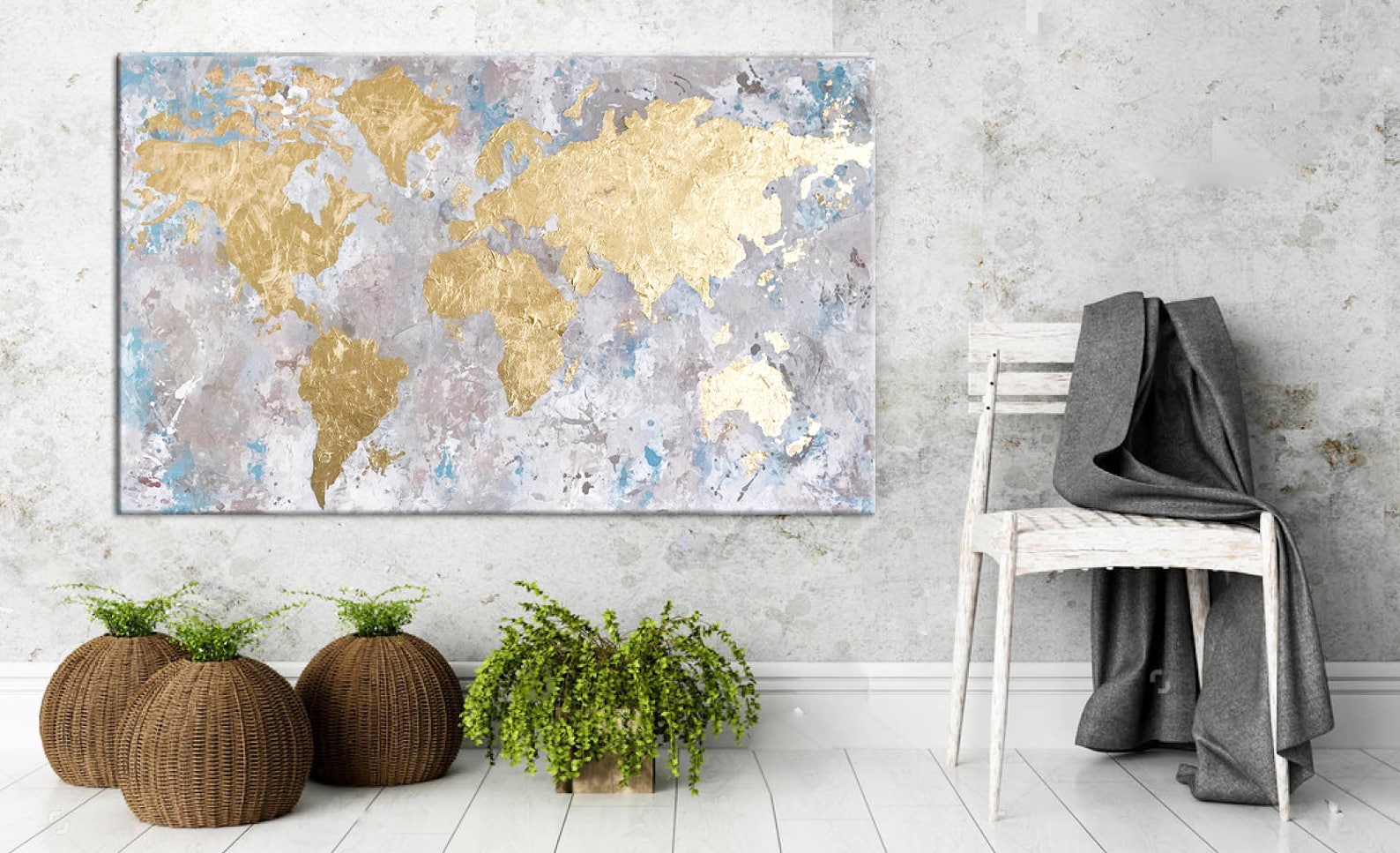 Gold Leaf World Map Canvas, Map of the World, World Map Wall Art Gold ...