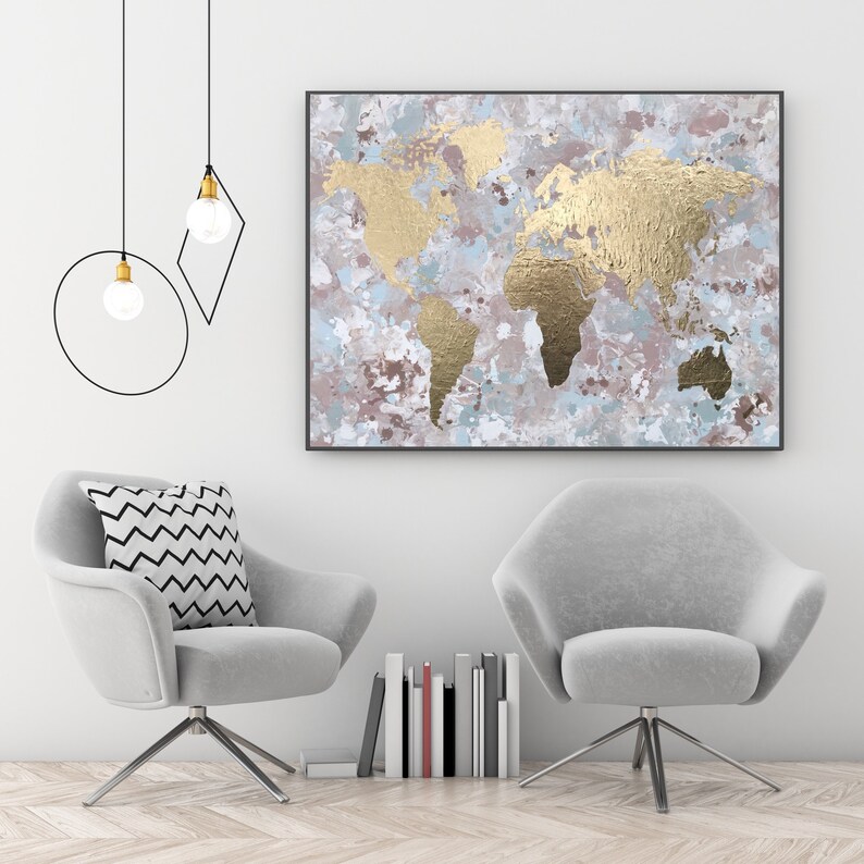 Gold Leaf World Map Wall Art, Wanderlust Art, Gold Leaf Canvas, World ...
