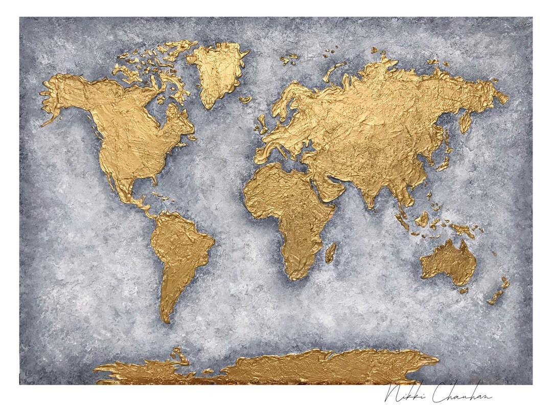 Map of the World, Large Map Painting Modern Canvas Art, World Map ...