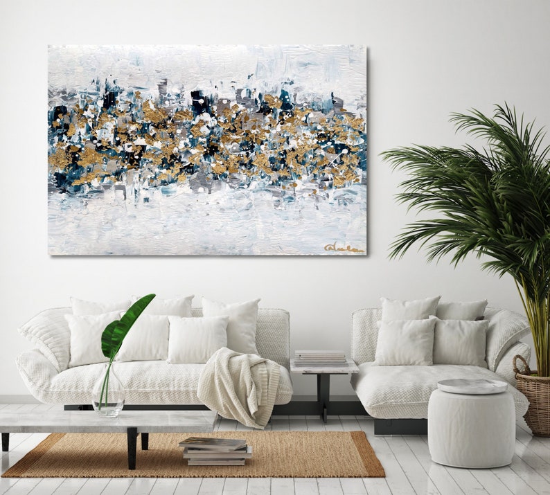 Grey Gold Abstract Art, Modern Industrial Art, Mid Century Art, Grey ...