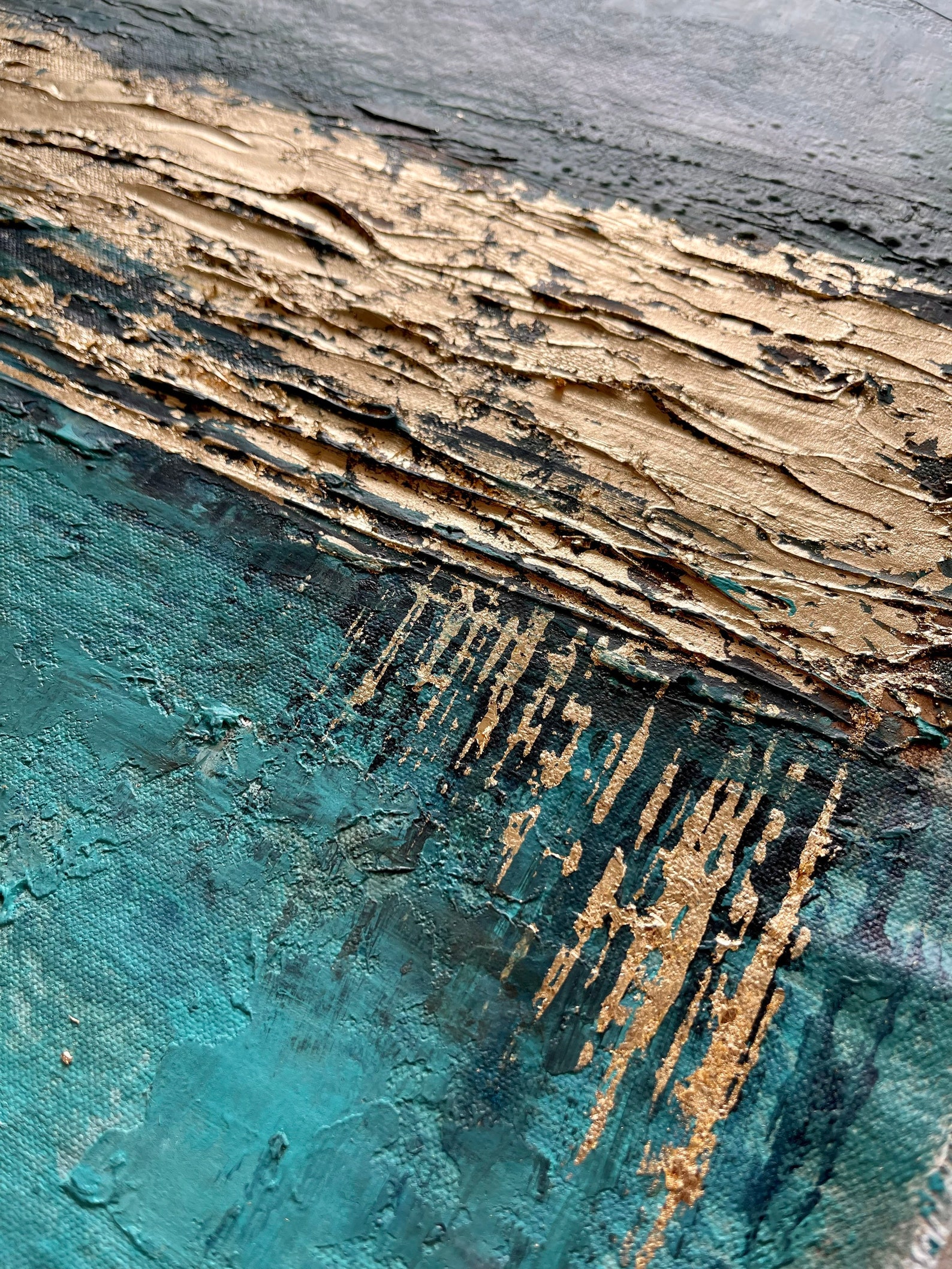 Sea Green Painting Original Abstract Painting Teal Gold Leaf | Etsy