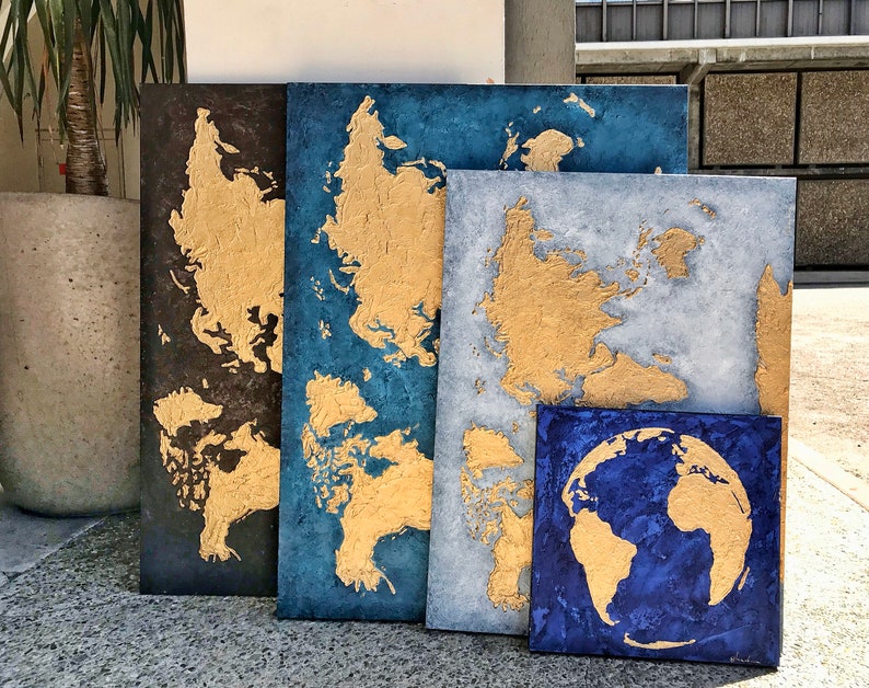 Map of the World, Large Map Painting Modern Canvas Art, World Map ...