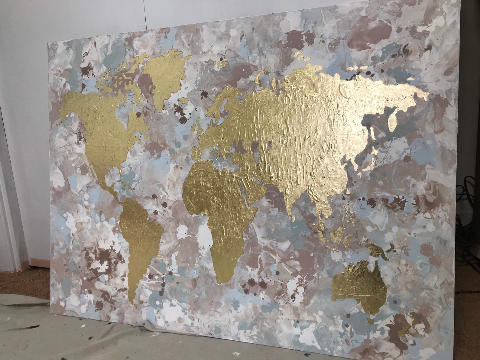 Gold Leaf World Map Wall Art, Wanderlust Art, Gold Leaf Canvas, World ...