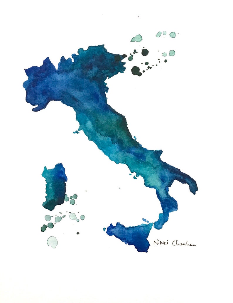 Italy Map Italy Art Watercolor Map Country Map Country Art - Etsy
