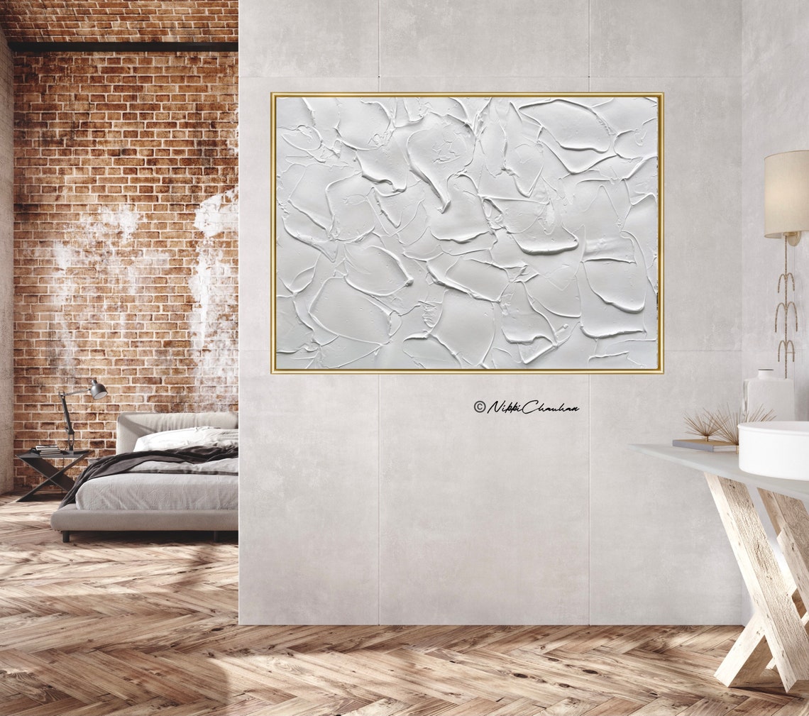 3D Texture Painting, White Texture Painting, Modern Canvas Art, Minimal ...