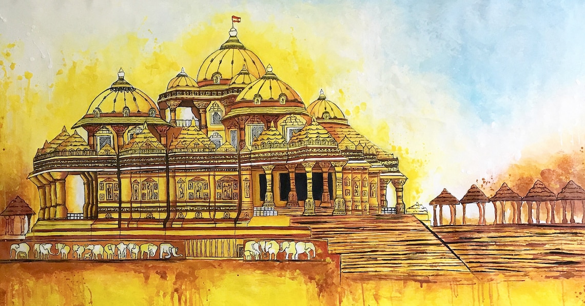 Indian Art Akshardham Painting Contemporary Art BAPS - Etsy