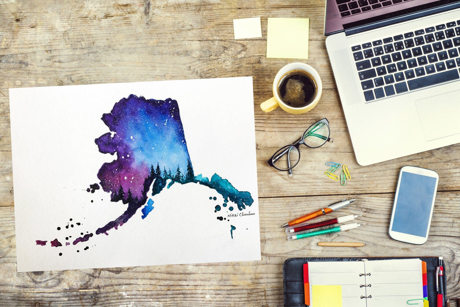 Alaska Art, Alaska Map, Alaska Print, Watercolor State Map ...