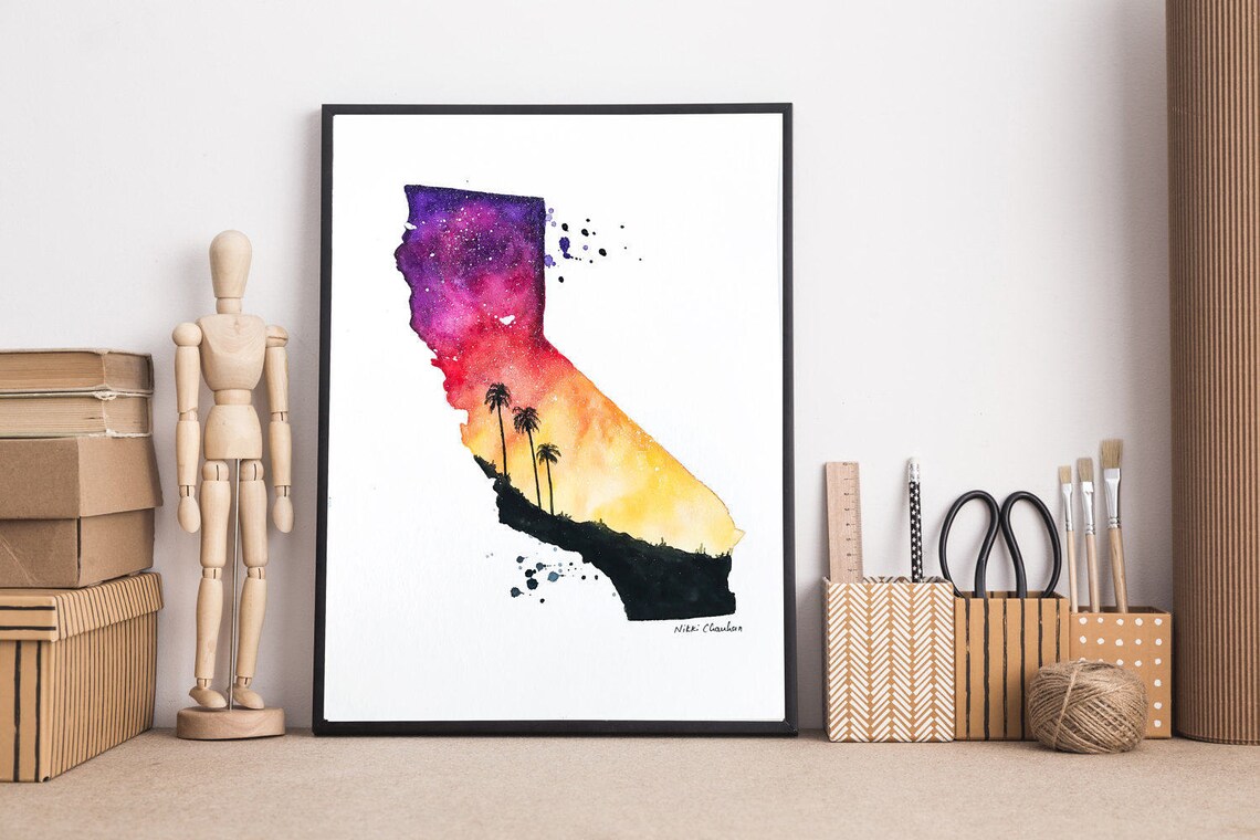 California State, State Art, California Map, Watercolor States ...
