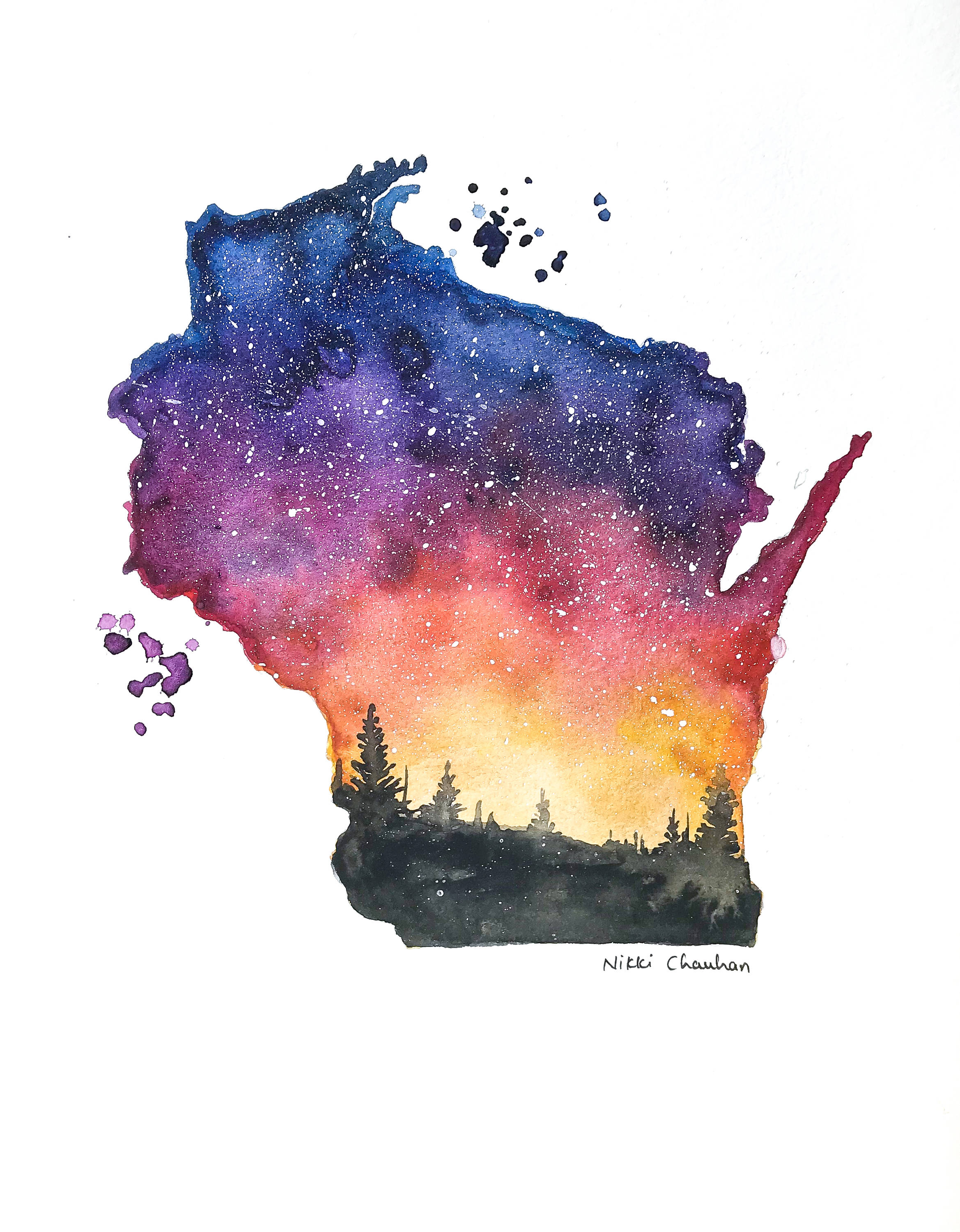 Wisconsin Art, Map Poster, Watercolor State Art, Illustration, State ...